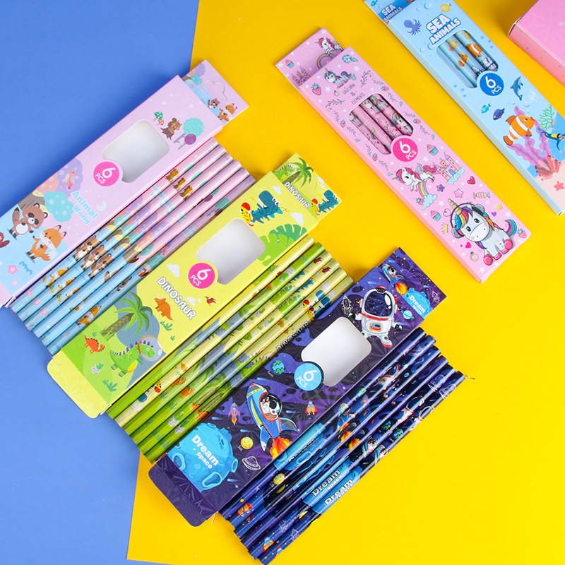 6Pcs/Pack Wooden Lead Pencil Set Cute Cartoon HB Pencil Drawing Pencils ...