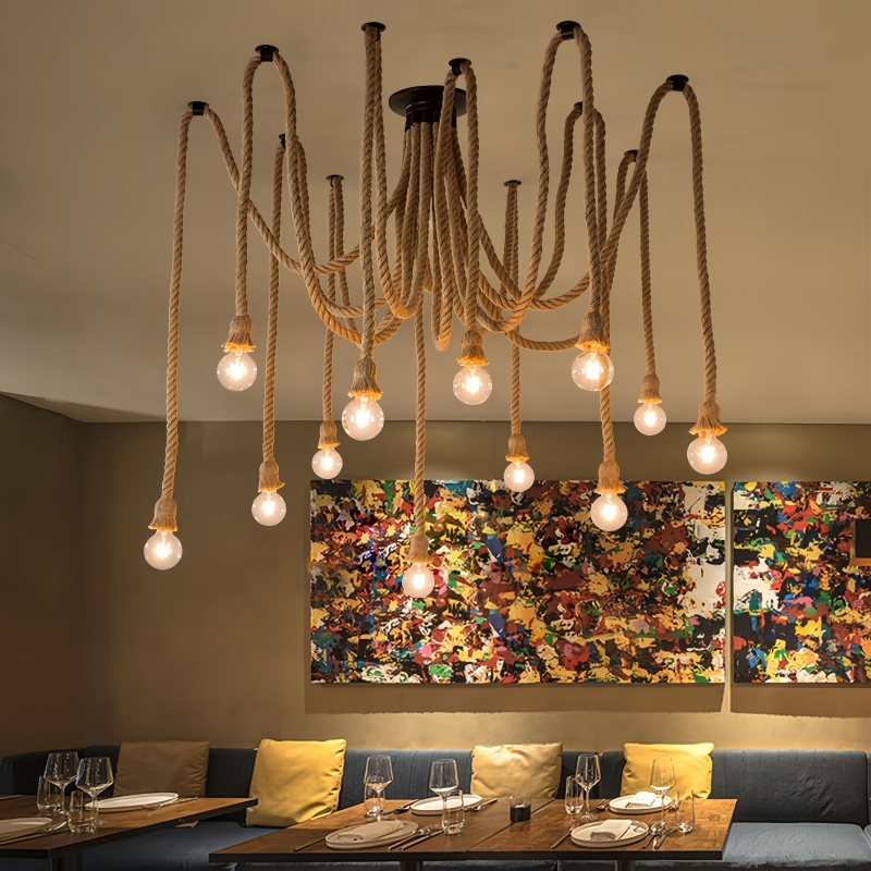 Vintage Chandelier Retro Hemp Rope Light Ceiling Light Pendant Lights ...