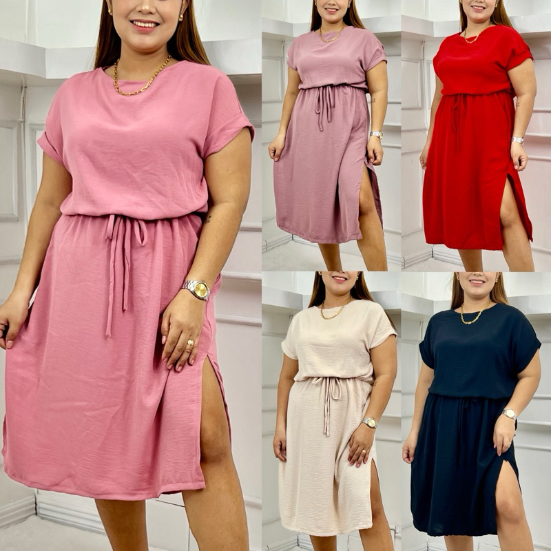 PLUS SIZE M-3XL SALLY MIDI SLIT DRESS TALI IN WAIST POCKET BY ...