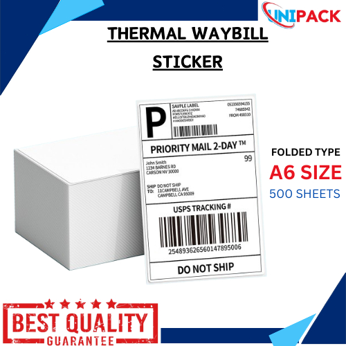THERMAL WAYBILL STICKER Fold 500 PCS/STACK 100mmx150mm A6 SIZE FOR ...