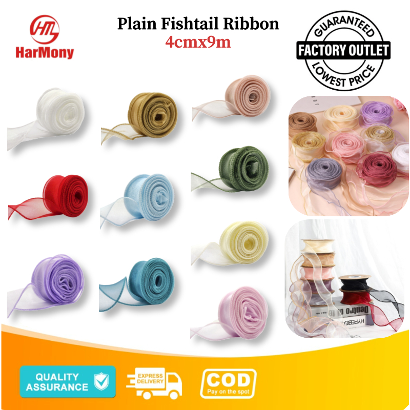 Harmony 4cm/9m Plain Fishtail Ribbon Yarn With Wavy Edge Wrap Flower ...
