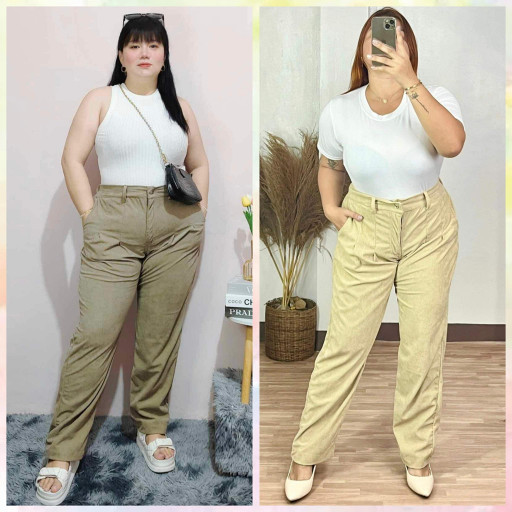 2XL TO 3XL • Aila Plus Size Casual Corduroy High Waist Straight Pants | Shopee Philippines