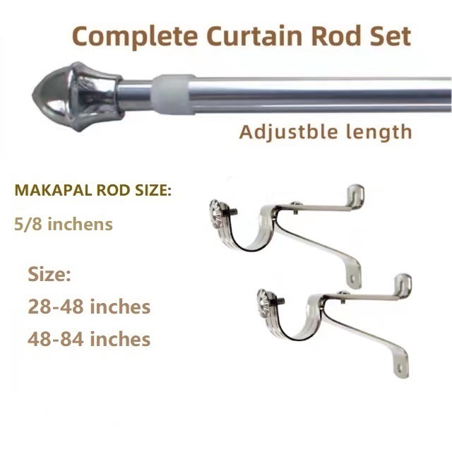 Makapal Adjustable Curtain Rod Silver/Gold/Maroon With Brackets Set Hot ...