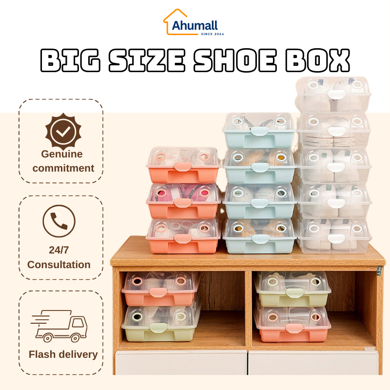 BIG SIZE Hard Plastic Shoe Box Stackable Shoe Cabinet Shoe Rack Storage ...