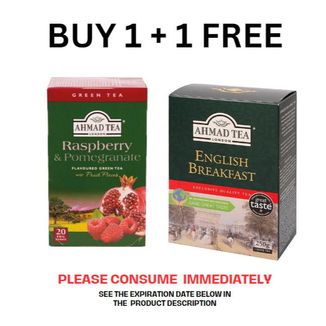 AHMAD TEA RASPBERRY & POMEGRANATE GT ALU 20X2G + 1 FREE AHMAD TEA ENGLISH BREAKFAST LOOSE BLACK ...