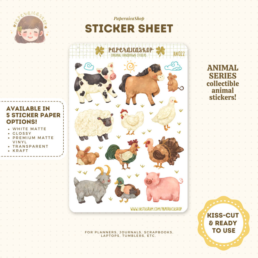Friendly Farm Animals Sticker Sheets, Cute Farm Animals Sticker Sheets ...