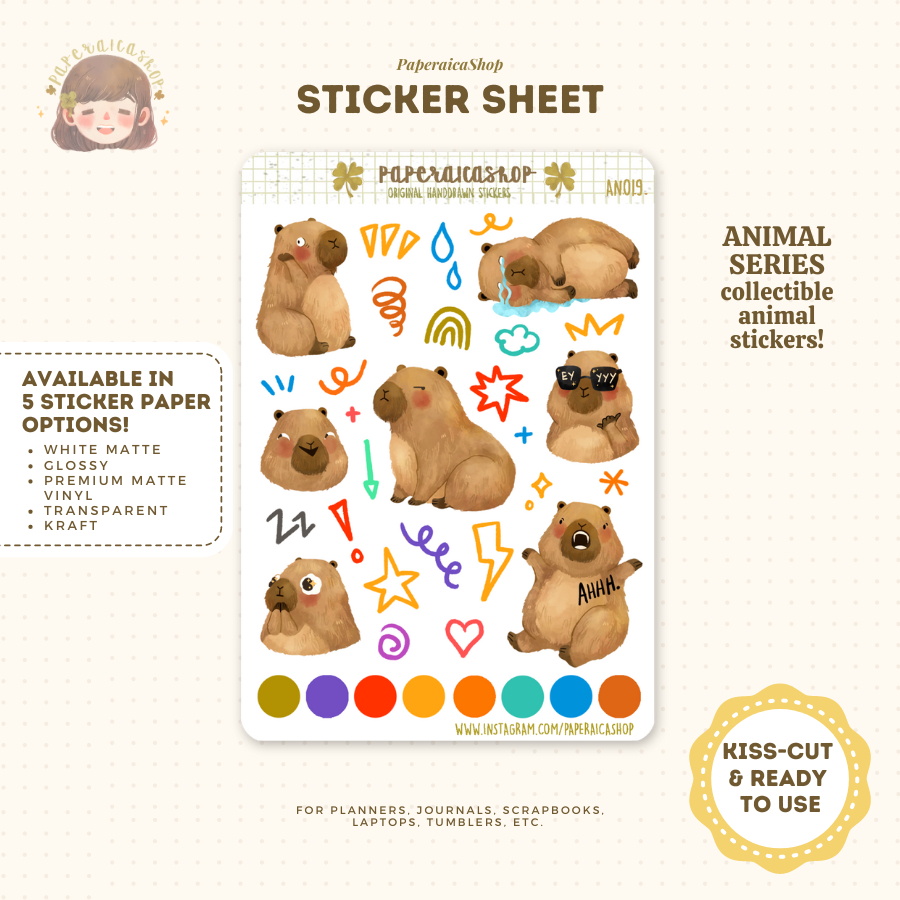 Moody Capybaras Sticker Sheets, Cute Capybaras Sticker Sheets | AN019 ...