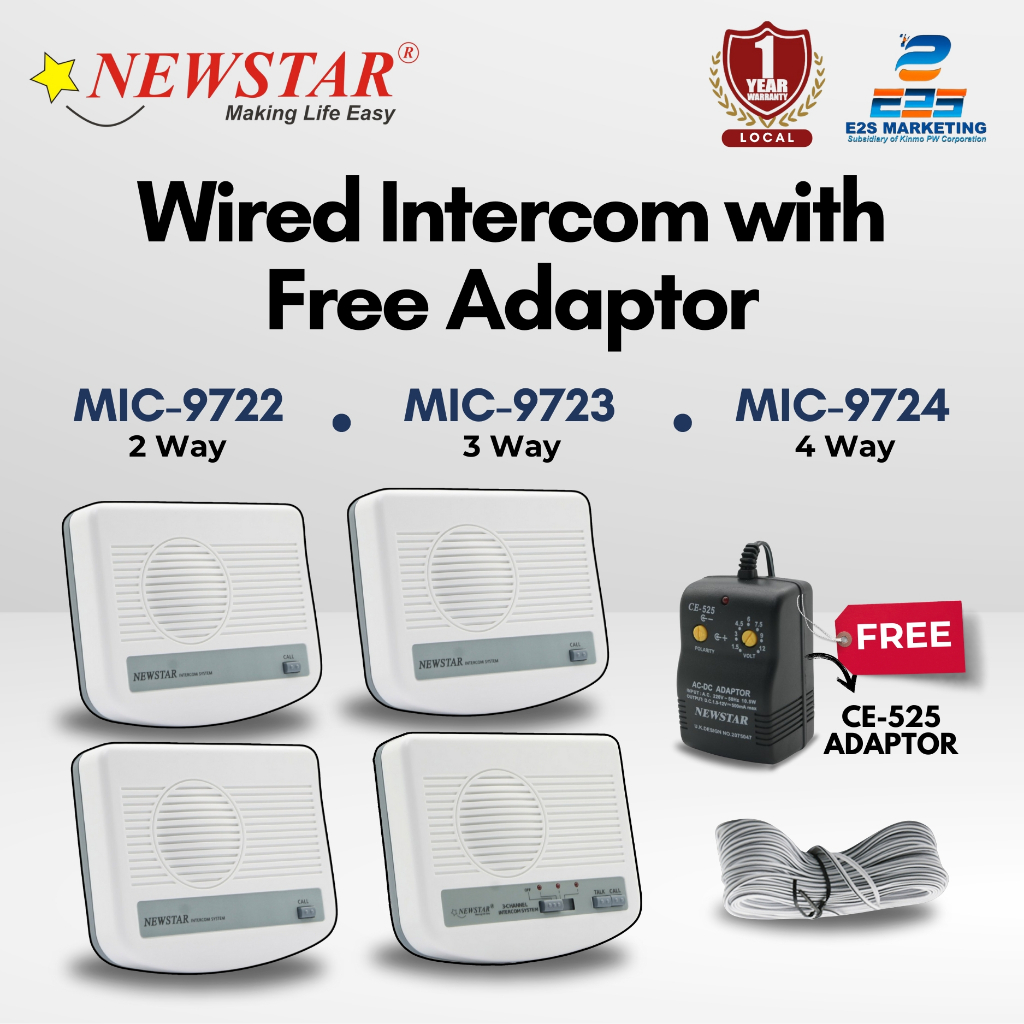 Newstar Wired Intercom MIC-972 Series 2-Way / 3-Way / 4-Way Wired ...