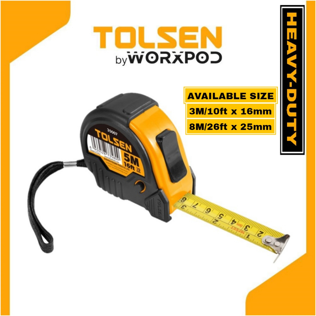 TOLSEN 3 Stop Button Measuring Tape w/ Metric And Inch Blade (8M) PVC ...