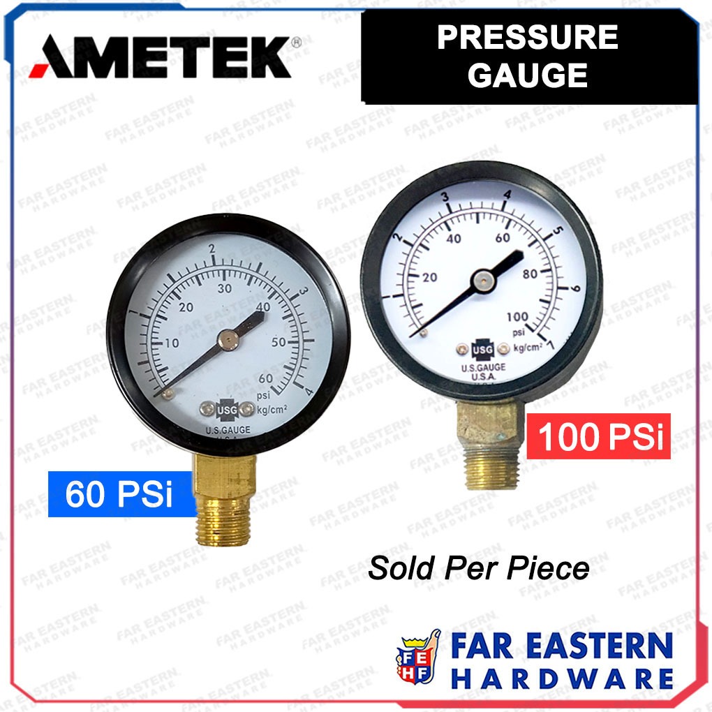 AMETEK Pressure Gauge for Water Tank | Air Compressor 0-60 PSI | 0-100 ...