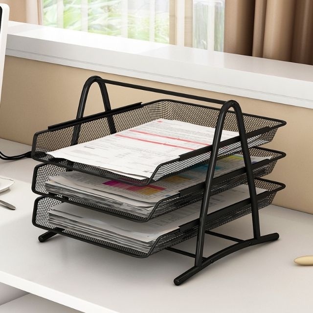 Elegant Black Mesh Desk Organizer with Multi-Layer Design | Shopee ...