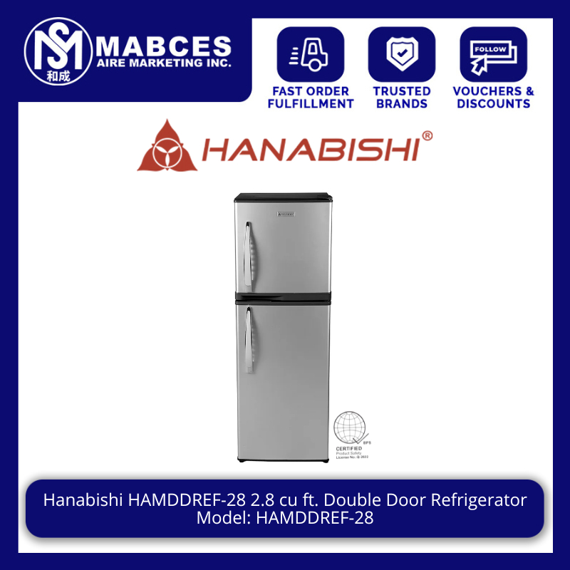 Hanabishi HAMDDREF-28 2.8 cu ft. Double Door Refrigerator | Shopee ...