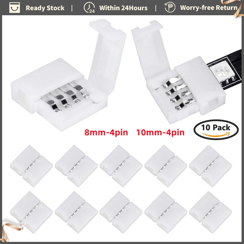 10PCS 4 Pin RGB LED Light Strips 8/10mm Welded-free Wire Adapter Clips ...