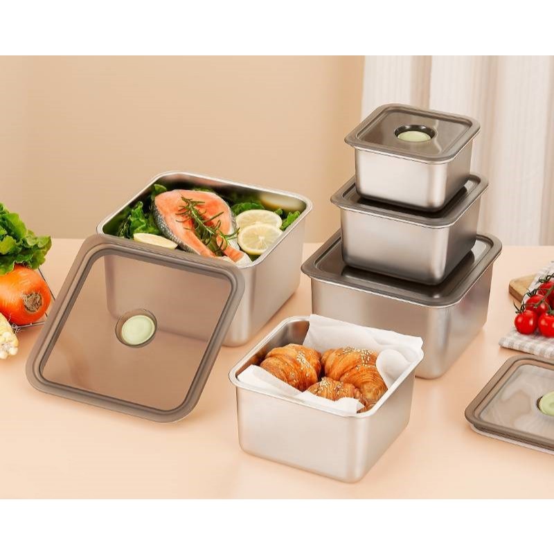 Kitchen Storage Box Sealed Sauce Basin Stainless Steel Square Seasoning ...