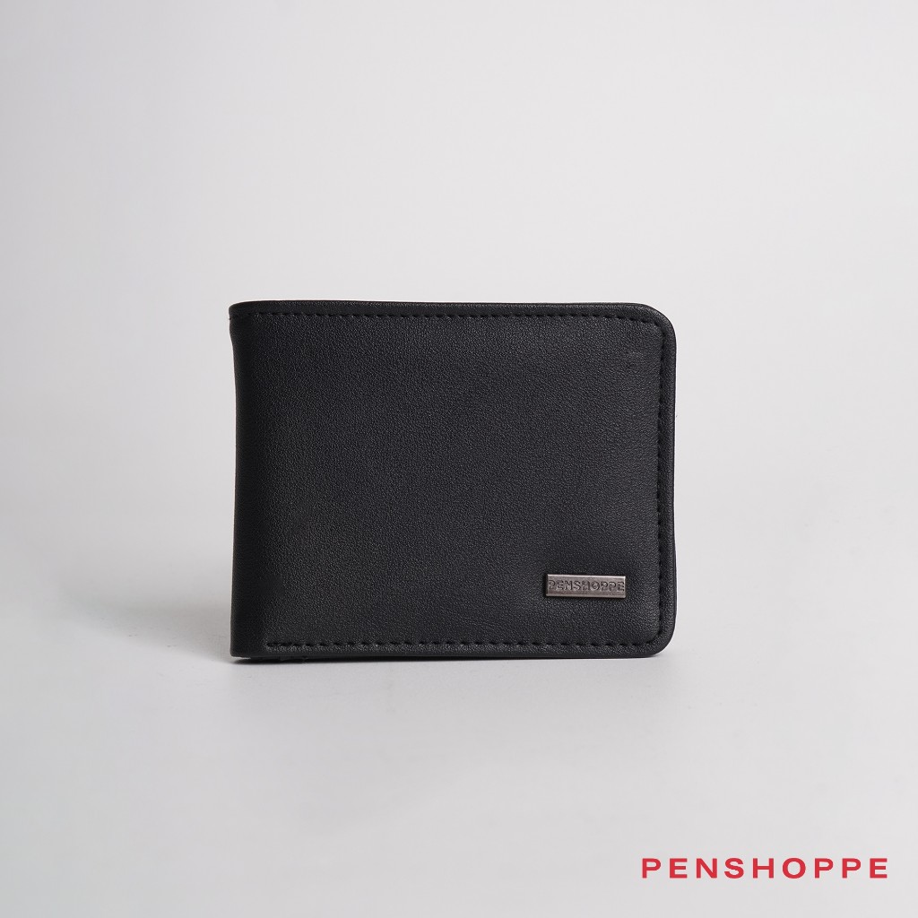 Penshoppe Bi-Fold Wallet With Metal Branding For Men (Black/Chocolate ...