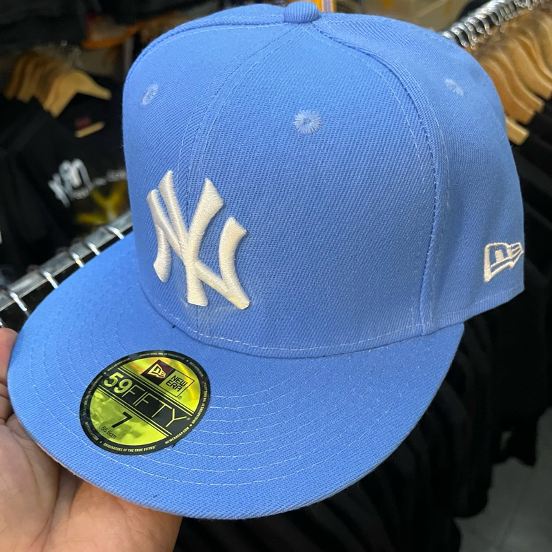 Closed cap fitted cap NY light blue flat brim high quality | Shopee ...