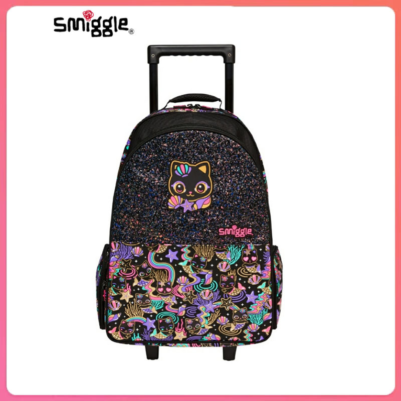 Smiggle Black Cat Trolley Backpack With Light Up Wheels Classic Primary ...