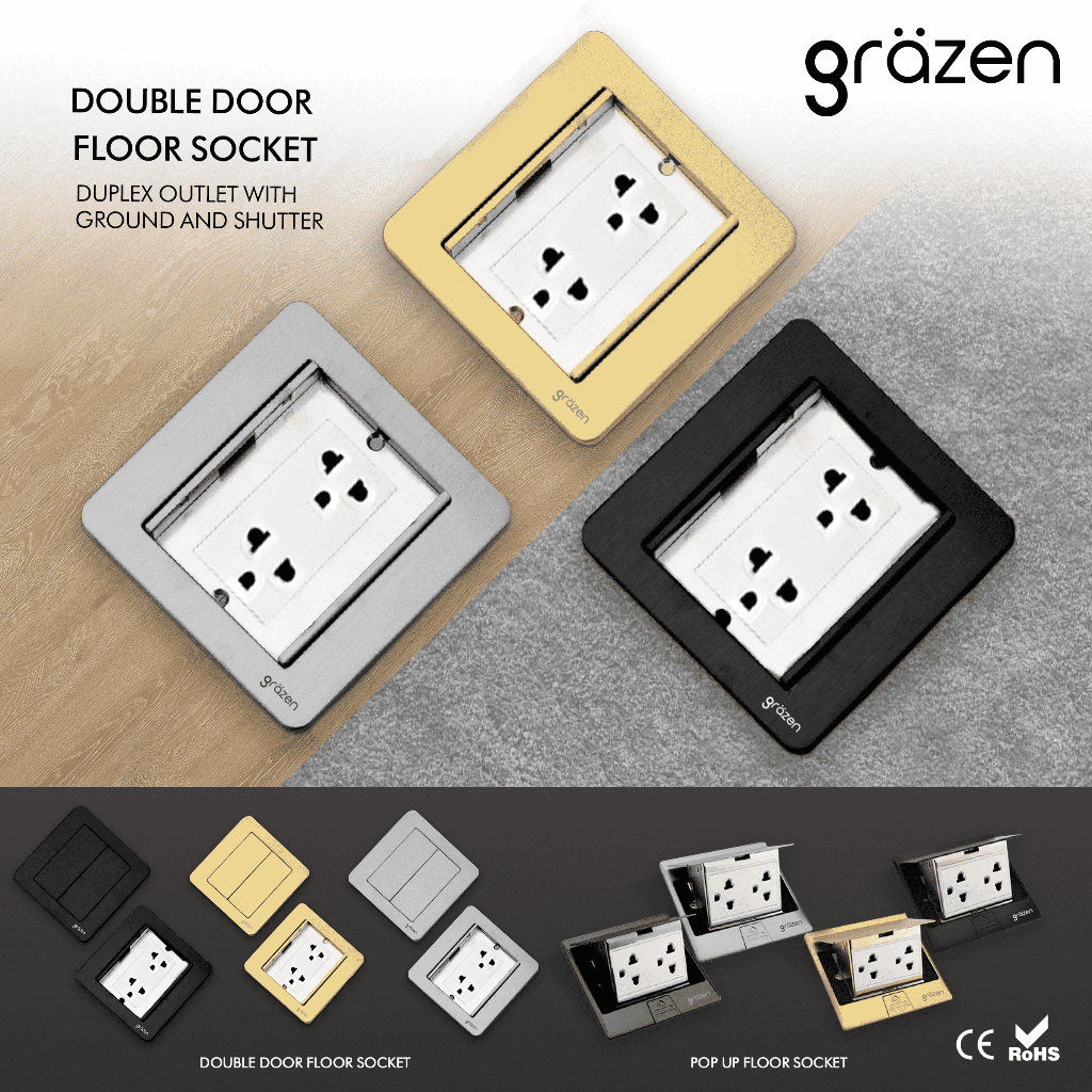 GRAZEN Dual Door Floor Socket/ Floor Outlet with 2 Gang Universal ...