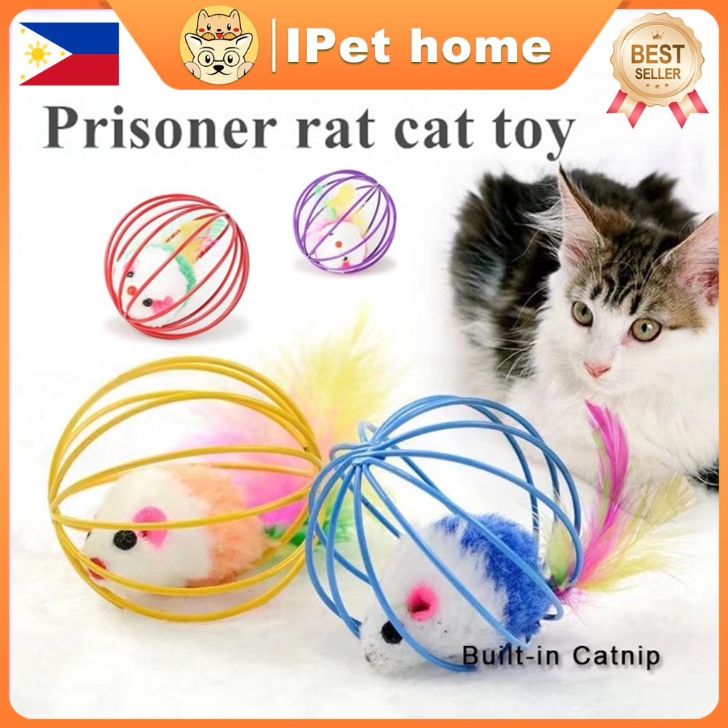 Cat Toy Supplies Cat mouse toy Cat chasing toy plush mouse in cage pet ...