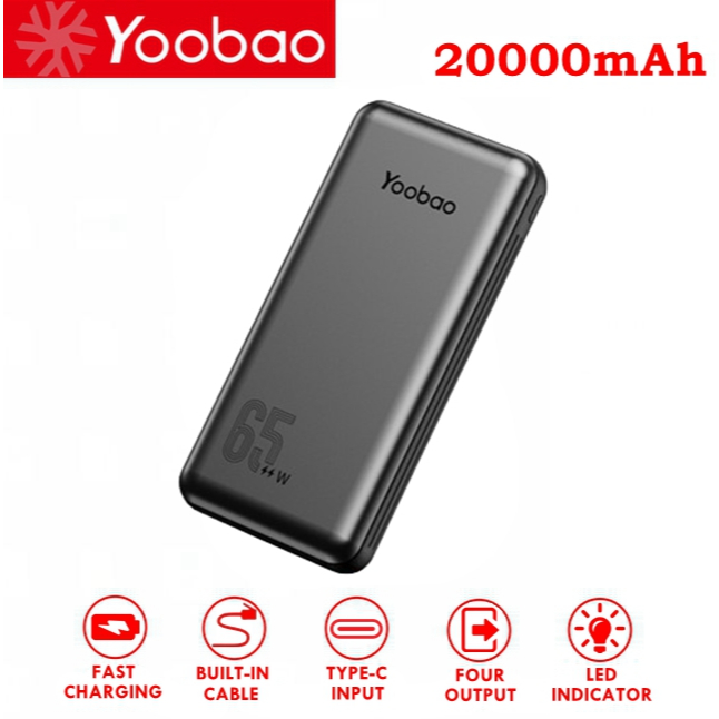 Yoobao LC6-65W 20000mAh 74Wh PD65W Built-in Cable High Power Multi-functional Power Bank ...