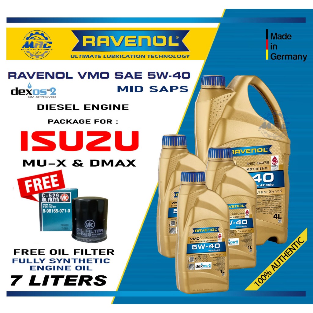 RAVENOL VMO 5W-40 DEXOS 2 FULLY SYNTHETIC ENGINE OIL 7 Liters PACKAGE ...