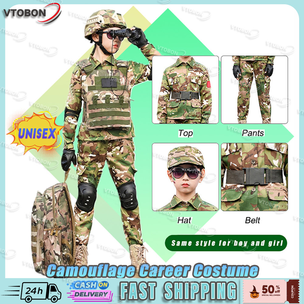 Kids Cosplay Career Costume for Boys Camouflage Army Green Pink Cosplay ...