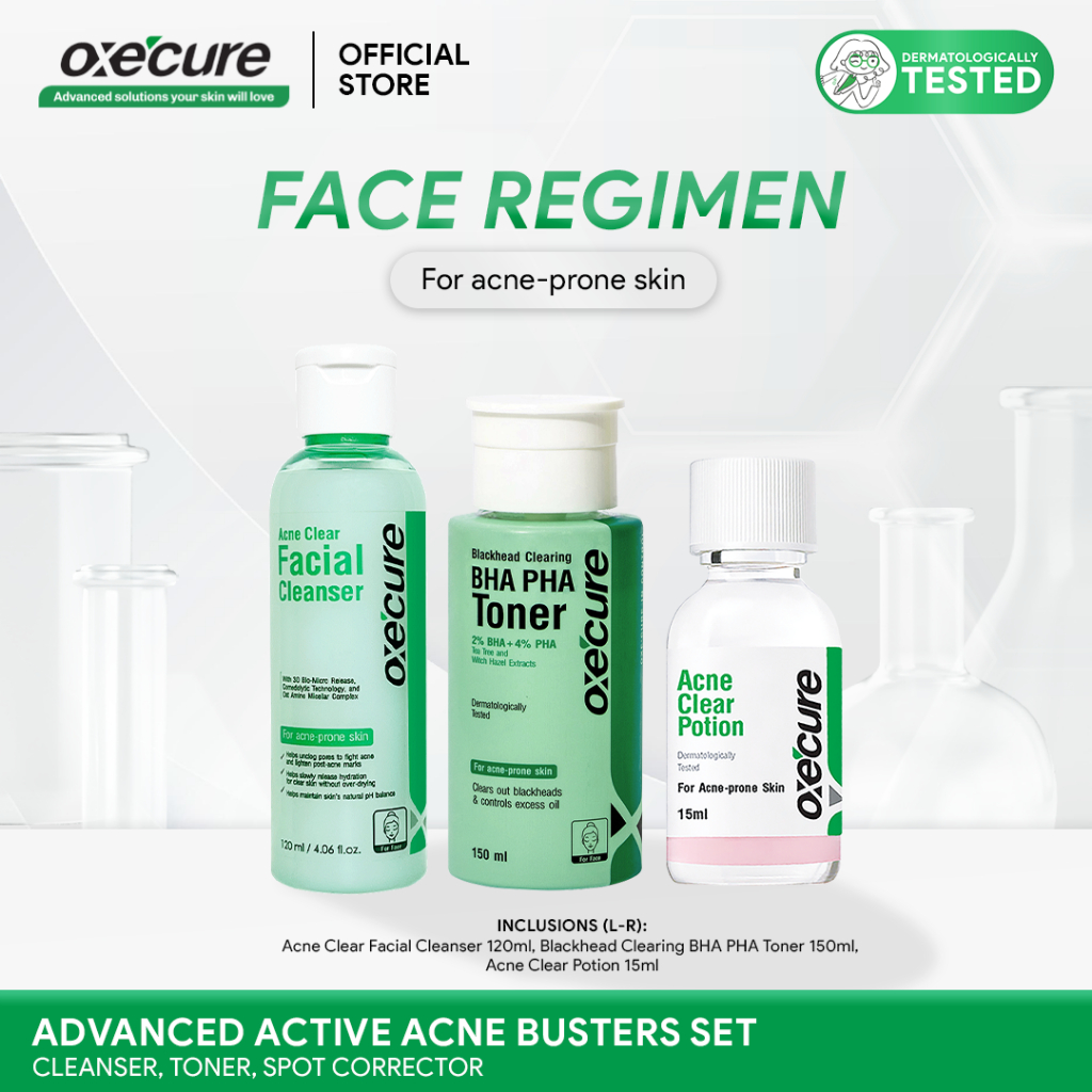 OXECURE Advanced Active Acne Busters Set (Cleanser, Toner, and Acne ...