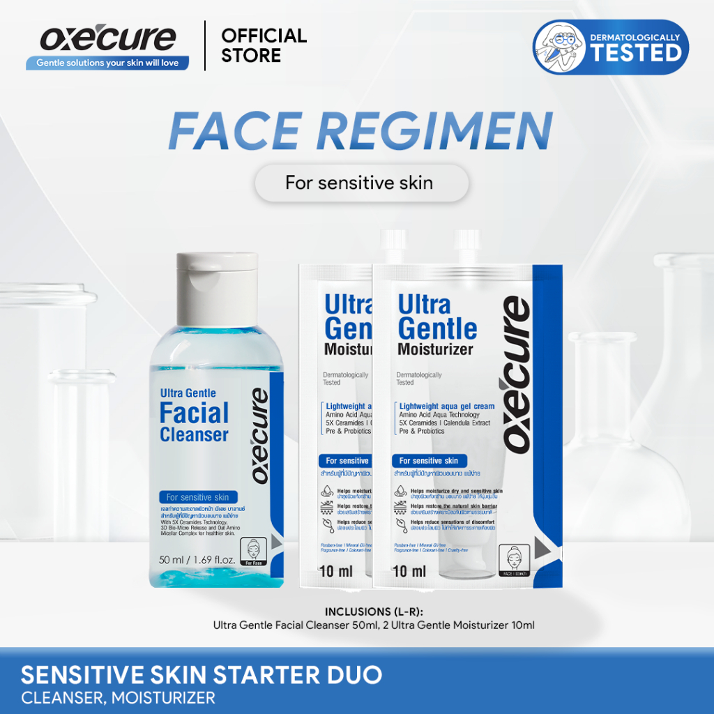 OXECURE Sensitive Skin Starter Duo (Ultra Gentle Facial Cleanser 50ml ...