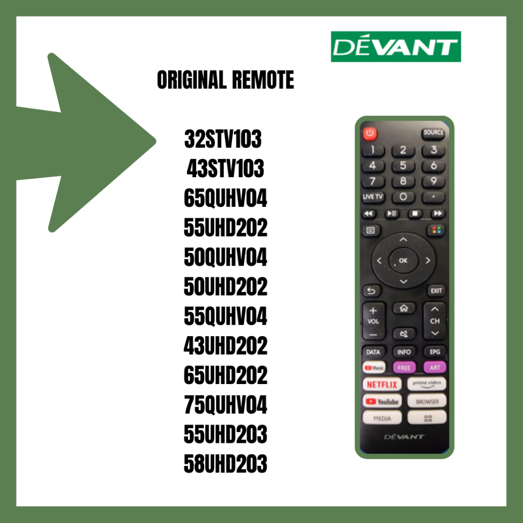 DEVANT REMOTE CONTROL - 32STV103 / 43STV103 /65QUHV04/55UHD202 ...