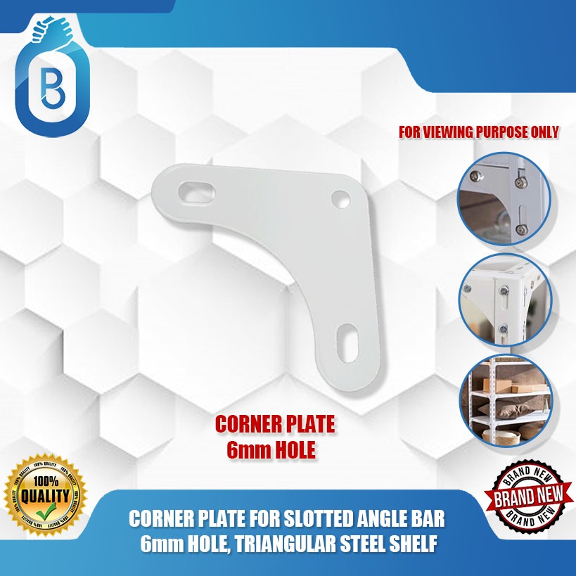 CORNER PLATE FOR SLOTTED ANGLE BAR 6mm HOLE, TRIANGULAR STEEL SHELF ...