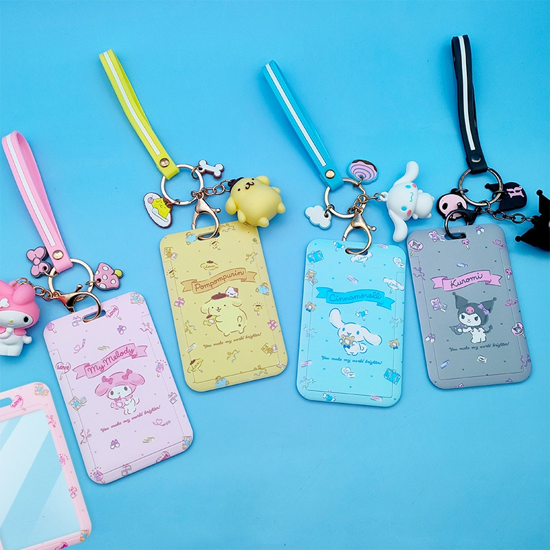 Cartoon Sanrio ID Card Protector With 3D Keychain Cute Cartoon ID Cards ...