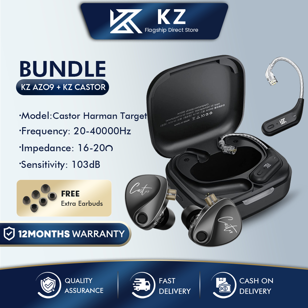 KZ Castor In-Ear Dual Dynamic 2DD 10mm+8mm with KZ AZ09 C Pin Bluetooth ...