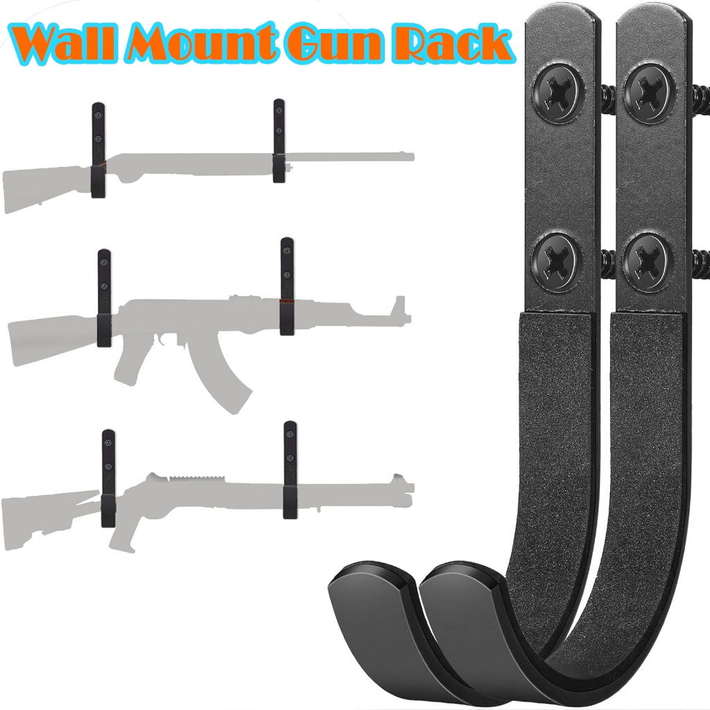 2PCS Heavy Duty Metal Wall Mount Gun Rack with Horizontal Hooks and ...