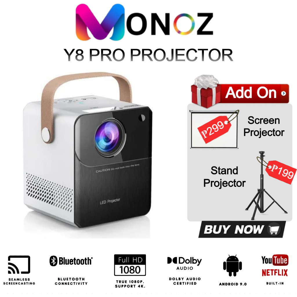 Projector Y8 Portable Smart Mini 8000 Lumens 4K HD 1080P Projector WiFi ...