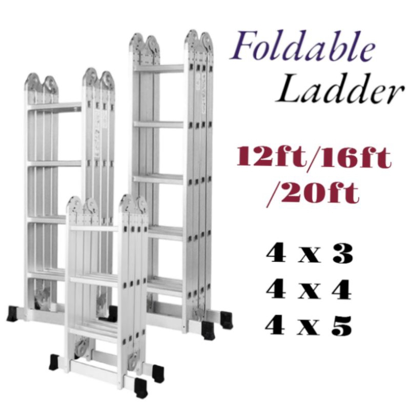 Foldable Ladder aluminum adjustable 4x3, 4x4, 4x5, 12ft, 16ft, 20ft ...