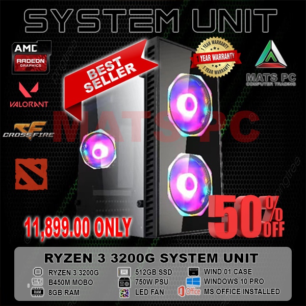 COMPUTER SYSTEM UNIT AMD A8 RYZEN 3 RYZEN 5 RYZEN 7 8GB RAM 512GB SSD ...