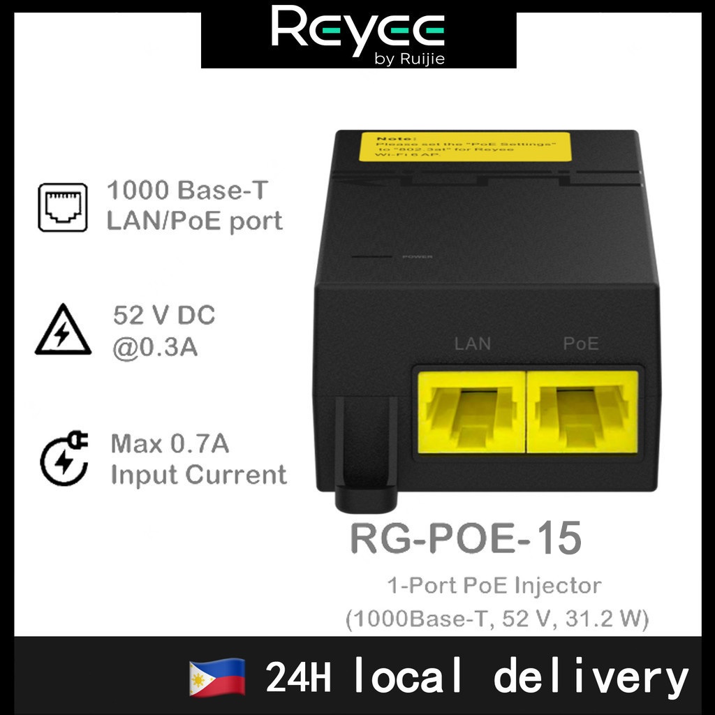 Ruijie Reyee RG-POE-AF15 1-Port PoE Injector (1000Base-T, 52 V, 15.6 W ...