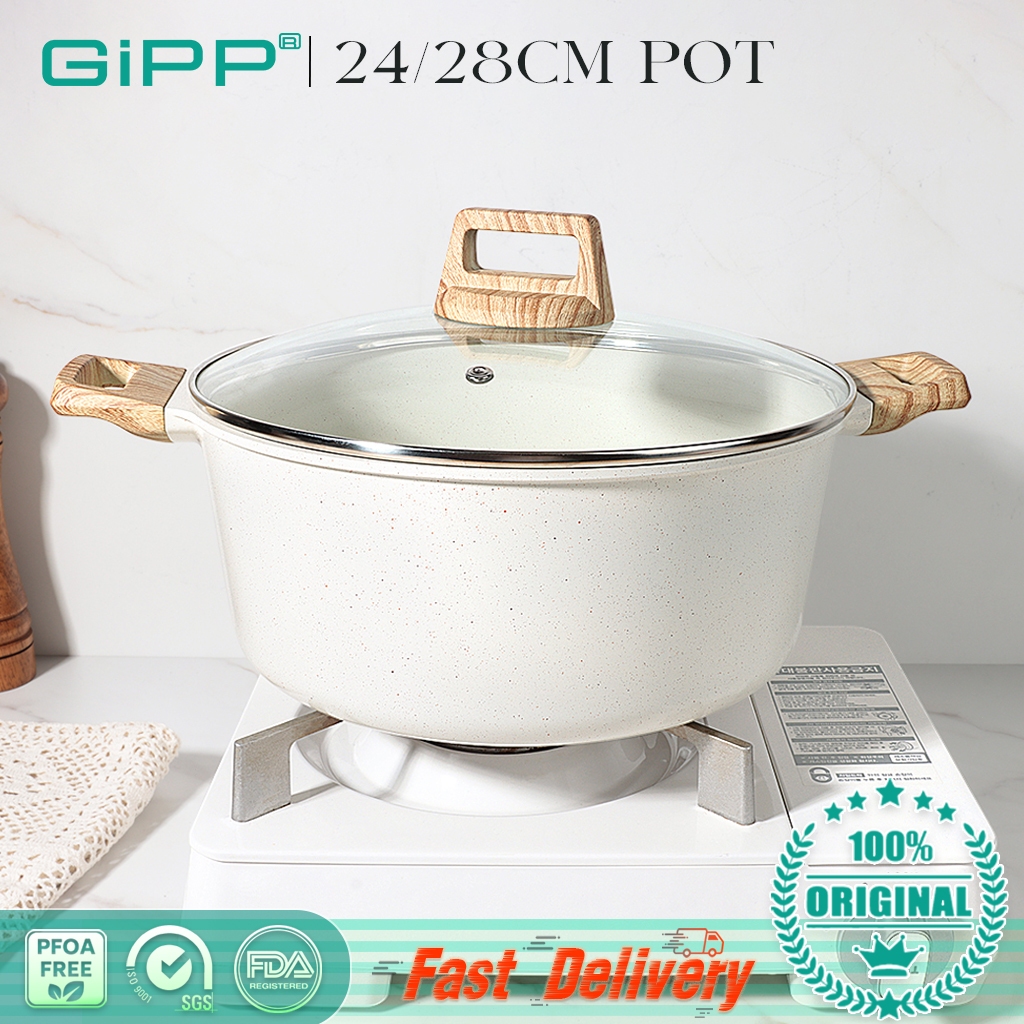 GIPP Non Stick Soup Pot Casserole 24/28cm Large Capacity Cooking Pot Granite With Lid for All ...