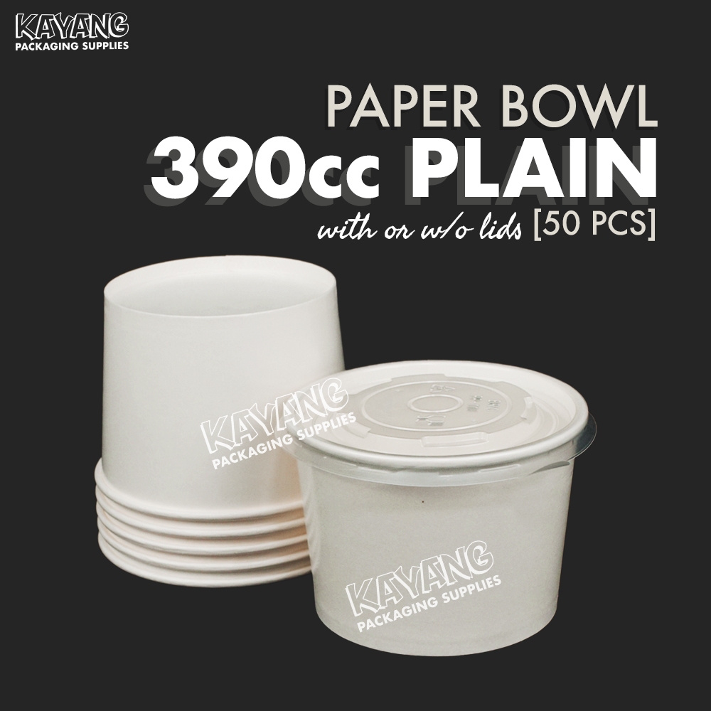 [50pcs] 390cc Plain Paper Bowl WITH or W/O Lid (SET) ON HAND (for ...