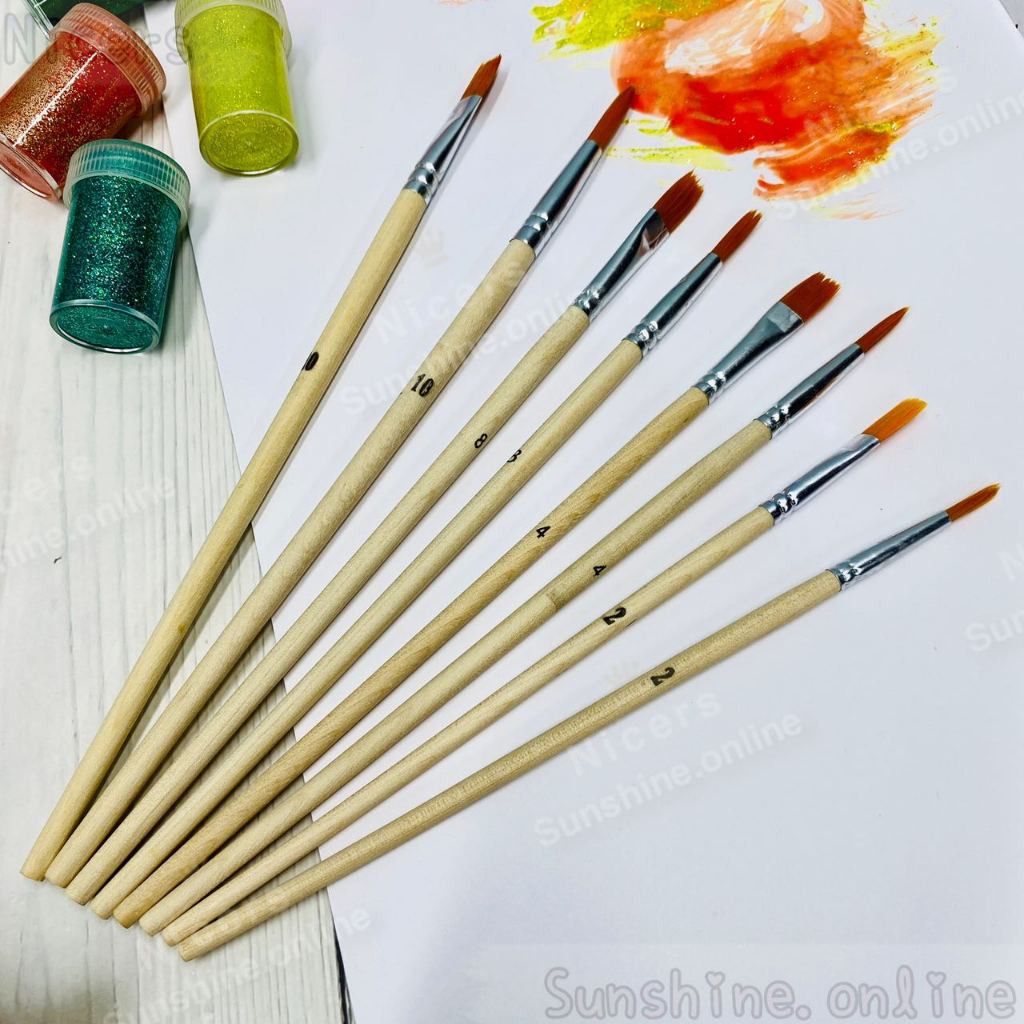 8PCS Paint Brushes set with FLAT and POINTED Tip Nylon Hair Wooden ...