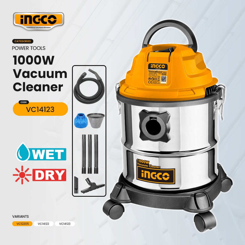 INGCO VC12205 1000W Wet & Dry Vacuum Cleaner 15L Capacity Household ...