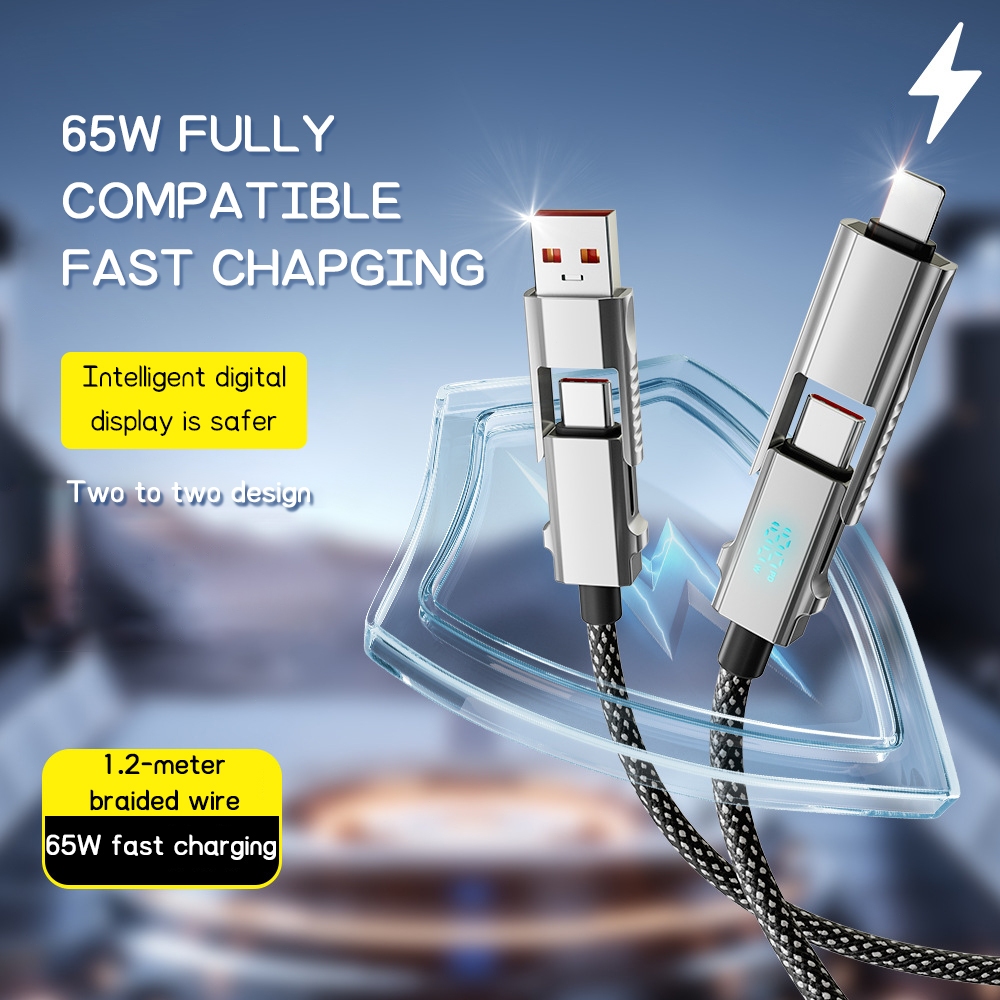 2024 New 4-in-1 65W Fast Charger Cable USB-C PD Charger Data Cable for ...