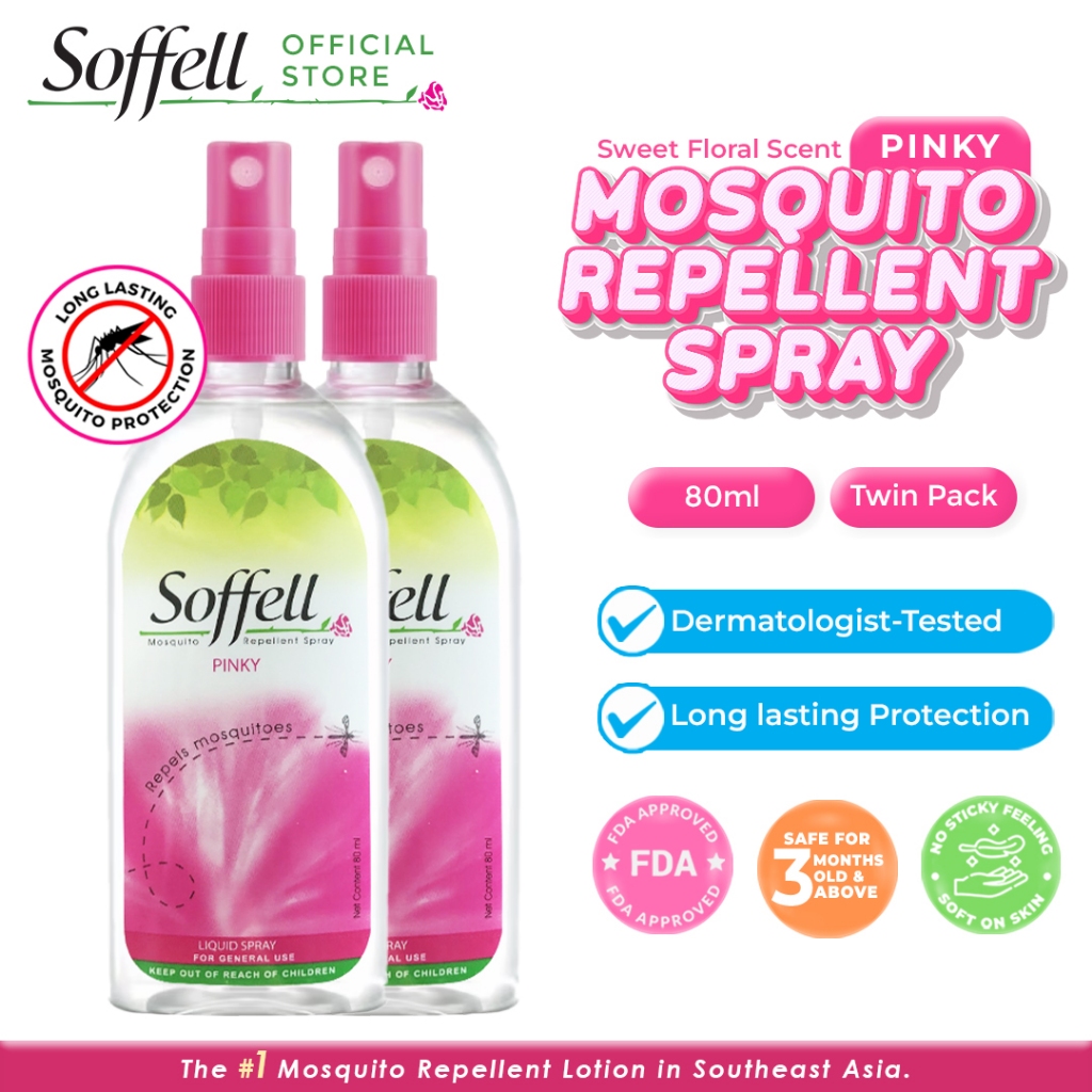 Soffell Mosquito Repellent Spray Pinky (Floral) 80ml - Twin Pack | Shopee Philippines