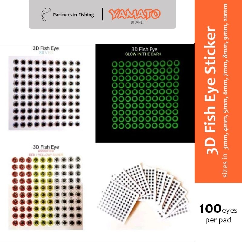 100pcs. 3D eye sticker Fish eye Assorted / Glow In The Dark / Silver ...