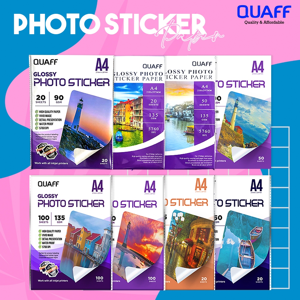 QUAFF Inkjet Photo Sticker Paper Glossy 135GSM | 90GSM A4 Size - 20 50 ...