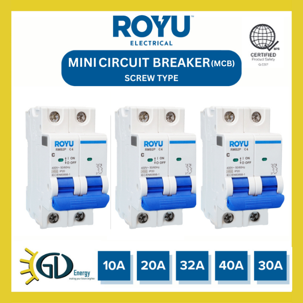 Royu Miniature Circuit Breaker DIN Rail Type 4.5KAIC 10A 20A 32A 40A ...