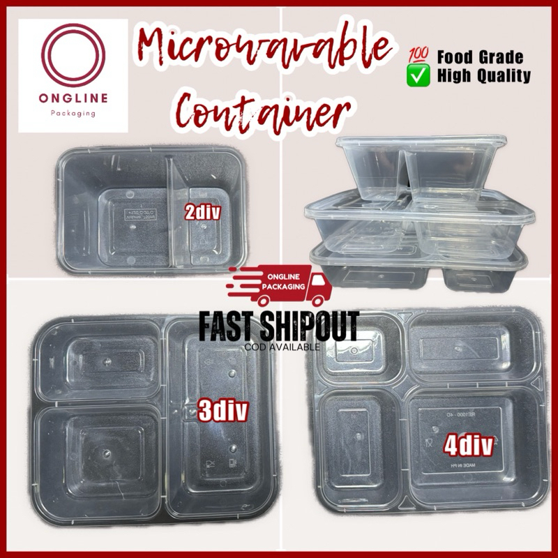 10 pcs | MICROWAVABLE CONTAINER WITH DIVISION | BENTO BOX Clear ...
