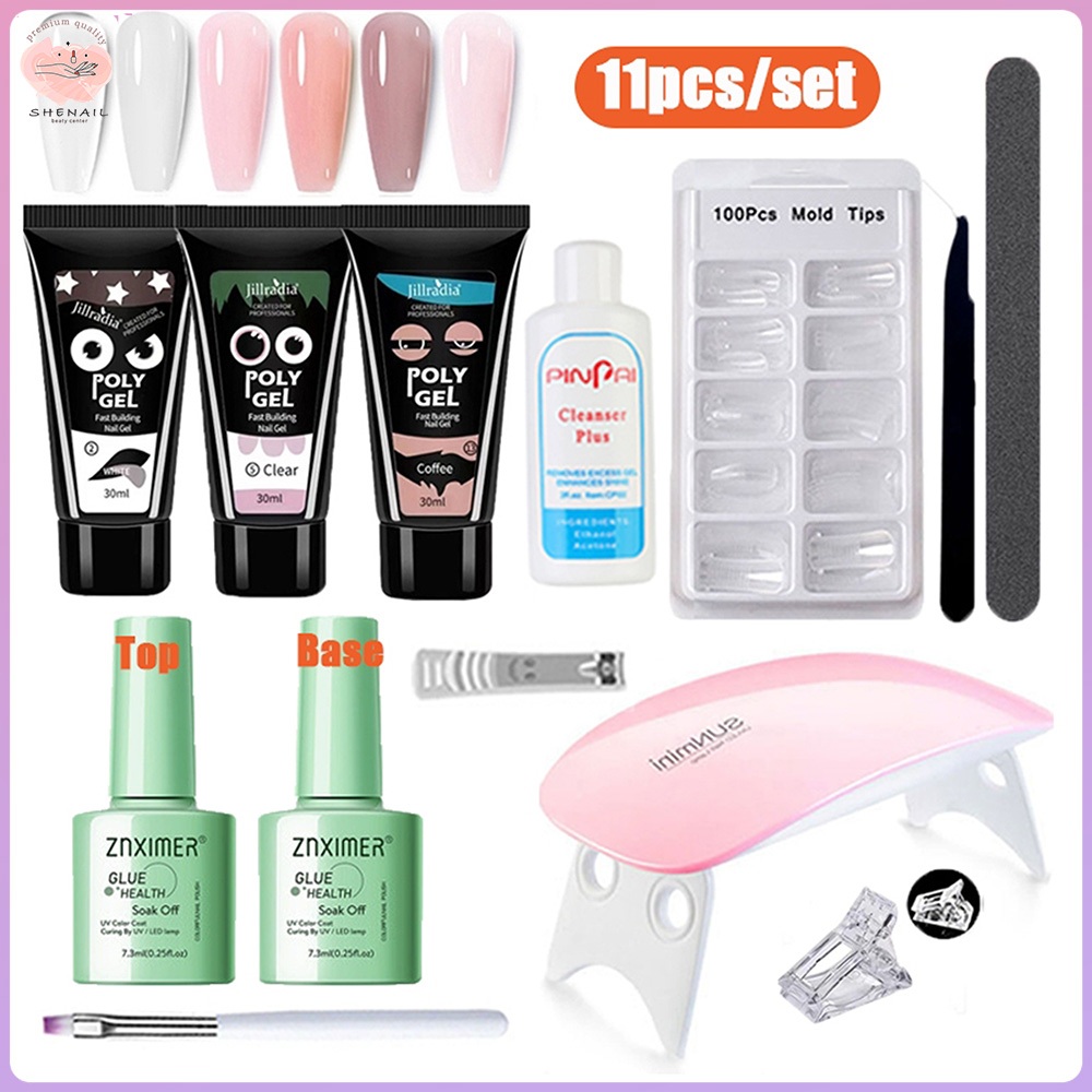 She.nail Poly Gel Nail Extension Set 11PCS/SET Extension Nail Gel Kit ...