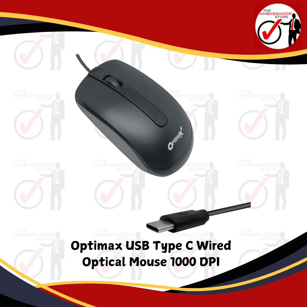 Optimax USB Type C Wired Optical Mouse 1000 DPI for Laptops & Tablets ...