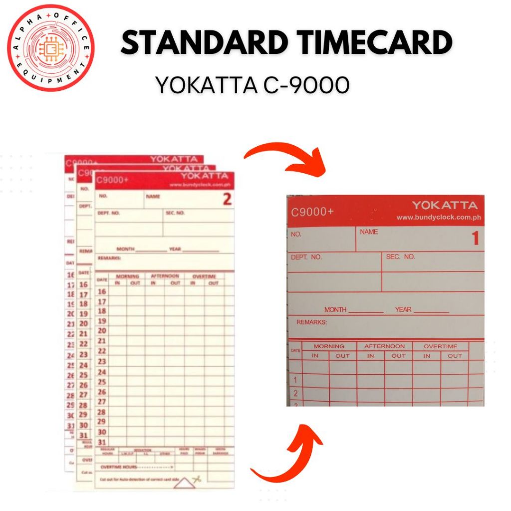 Yokatta C-9000 Time Card 100pcs per pack, Time card for Bundy Clock ...